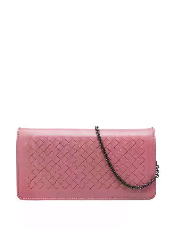 Bottega Veneta 2012-2026 Nappa Intrecciato Continental Wallet On Chain Crossbody Bag - Pink