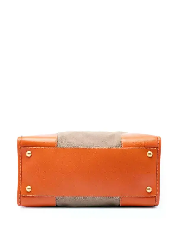 Prada 2000-2013 Saffiano Trimmed Canvas Canapa Logo Satchel