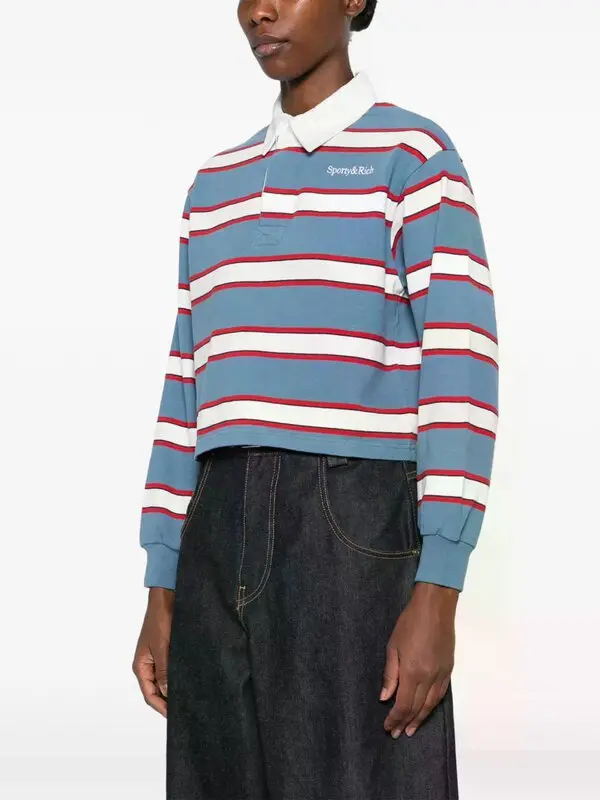 Sporty & Rich Blondie Striped Long-sleeve Polo Shirt - Blue