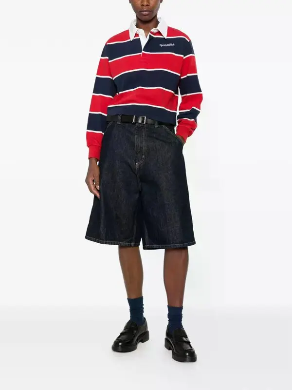 Sporty & Rich Striped-pattern Polo Top - Red