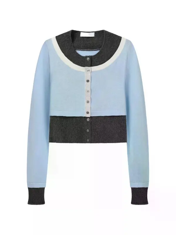 CUDDLEUP Layered-design Knit Cardigan - Blue