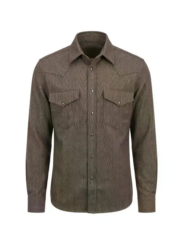 NINE:INTHE:MORNING Tobia Herringbone-pattern Shirt - Brown