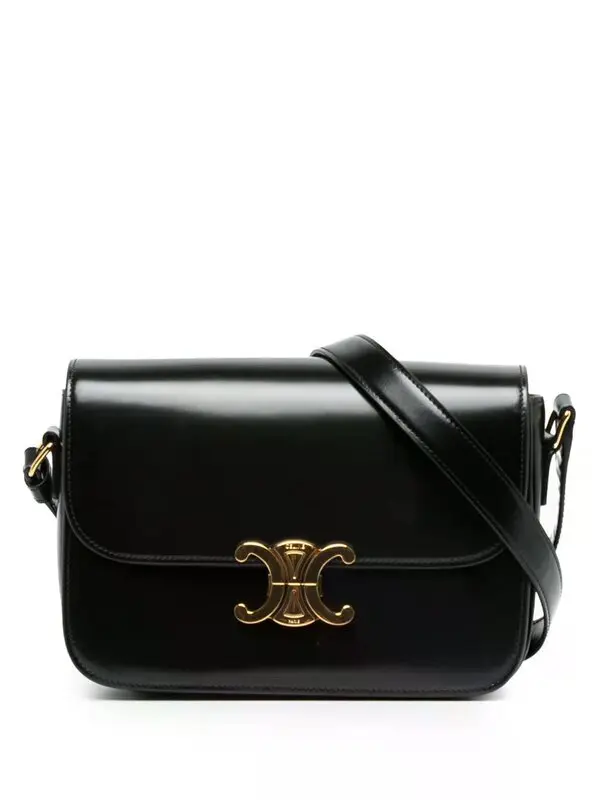 Celine 2025 Classique Shiny Calfskin Triomphe Crossbody Bag - Black