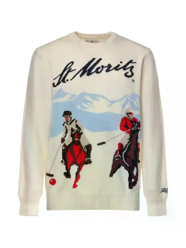MC2 SAINT BARTH Grey Heron Crewneck Knit With St. Moritz Intarsia | Special Edition