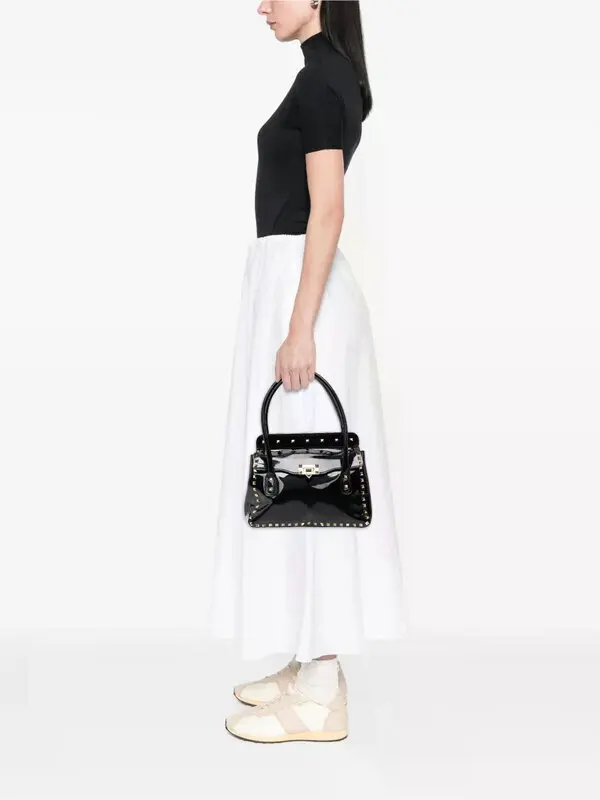 Valentino Garavani 2000-2017 Patent Rockstud Double Handle Flap Tote Bag - Black
