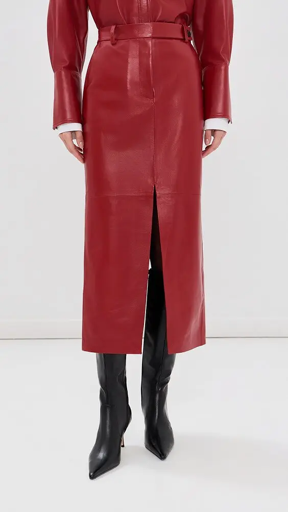 Co Double Slit Leather Pencil Skirt