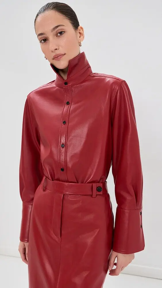 Co Standing Collar Leather Shirt