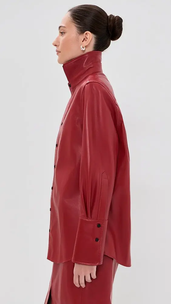 Co Standing Collar Leather Shirt