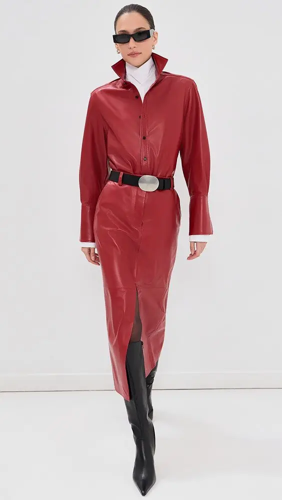 Co Standing Collar Leather Shirt