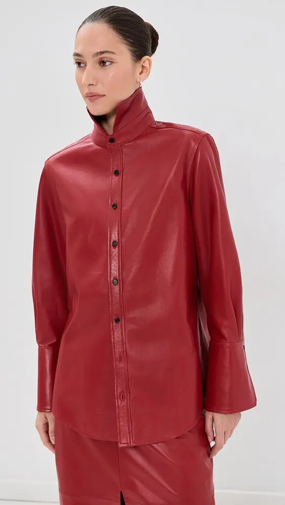 Co Standing Collar Leather Shirt