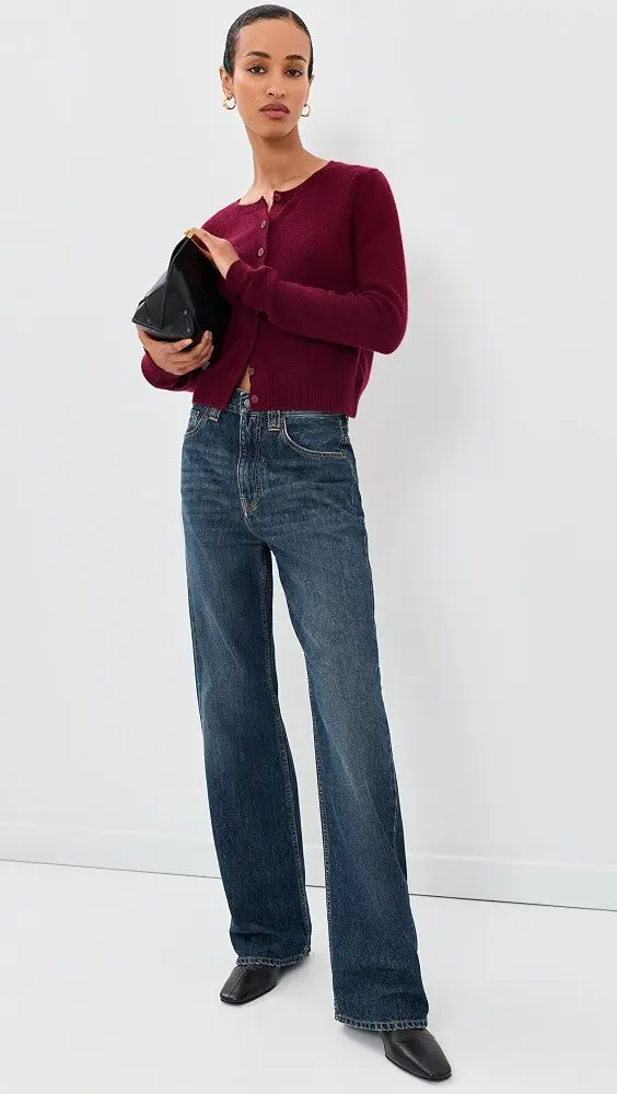 REFORMATION Clara Cashmere Crew Cardigan - Romance