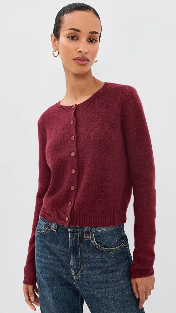 REFORMATION Clara Cashmere Crew Cardigan - Romance