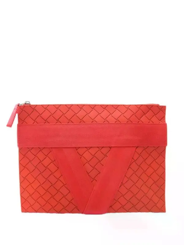 Bottega Veneta 2000s Intrecciato V-motif Clutch Bag - Red