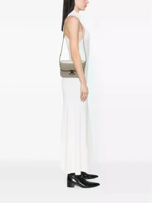 Celine 2026 Classique Shiny Calfskin Triomphe Crossbody Bag - Brown