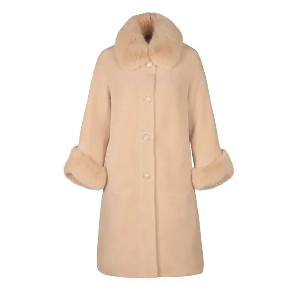 SANTINNI Monroe' 100% Wool & Faux Fur Teddy Coat Neutrals - Yellow