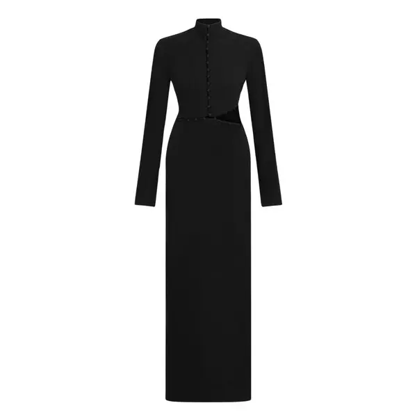 NOCTURNE Button Detail Stand Collar Maxi Dress
