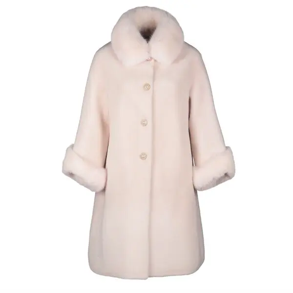 SANTINNI Monroe' 100% Wool & Faux Fur Teddy Coat In Bianco