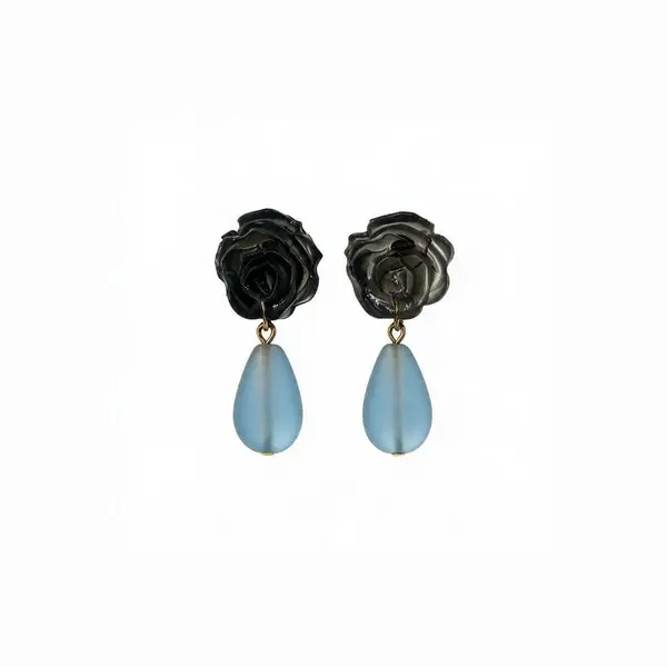 SKINNY MUTT Black Frosted Rose Bud Dangle Earrings - Black/blue