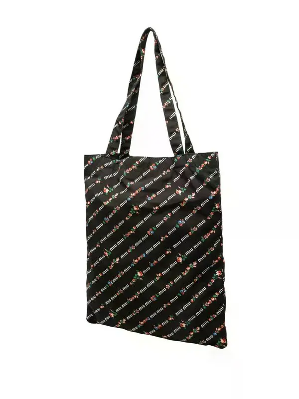 Miu Miu 1993-2000 Floral Printed Nylon Faille Foldable Tote Bag