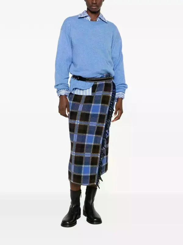 LIVTHELABEL Tartan Fringed Wrap Midi Skirt