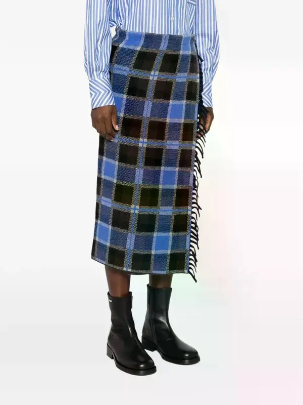 LIVTHELABEL Tartan Fringed Wrap Midi Skirt