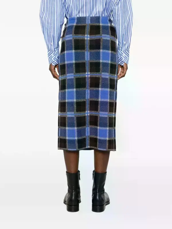 LIVTHELABEL Tartan Fringed Wrap Midi Skirt