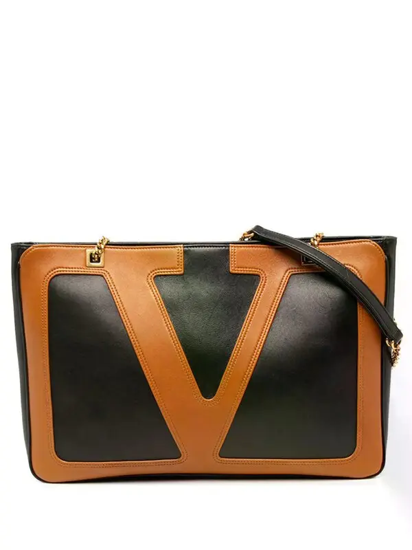 Valentino Garavani 2018-2026 Bicolor Nappa Vlogo Viva Superstar Chain Tote Bag - Black