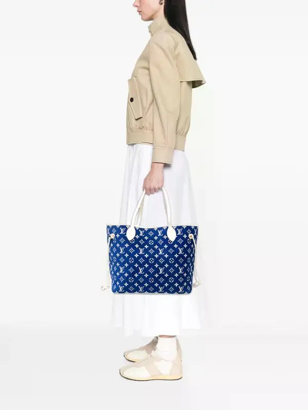 LOUIS VUITTON 1990-2010 Match Monogram Jacquard Velvet Neverfull Mm Tote Bag - Blue