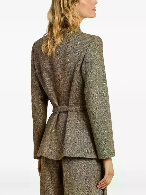 Kiton Bouclé Tweed Belted Jacket
