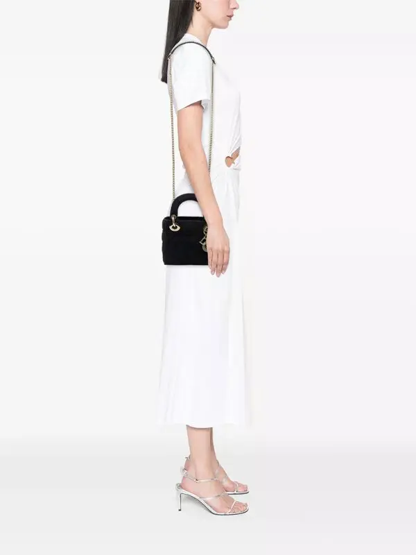 Dior 2019 Mini Velvet Cannage Lady Satchel - Black