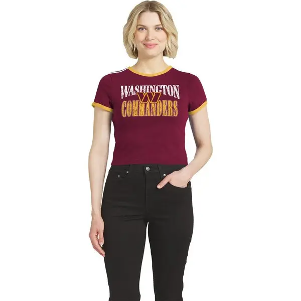 WEAR BY ERIN ANDREWS Washington Commanders Cropped Throwback Ringer Baby T-shirt - Burgundy