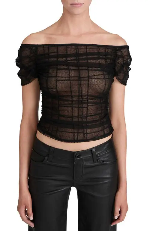 FRAME Off The Shoulder Mesh Top - Black