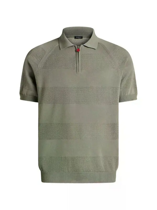 Kiton Openwork-stripe Zipped Polo Shirt - Grey