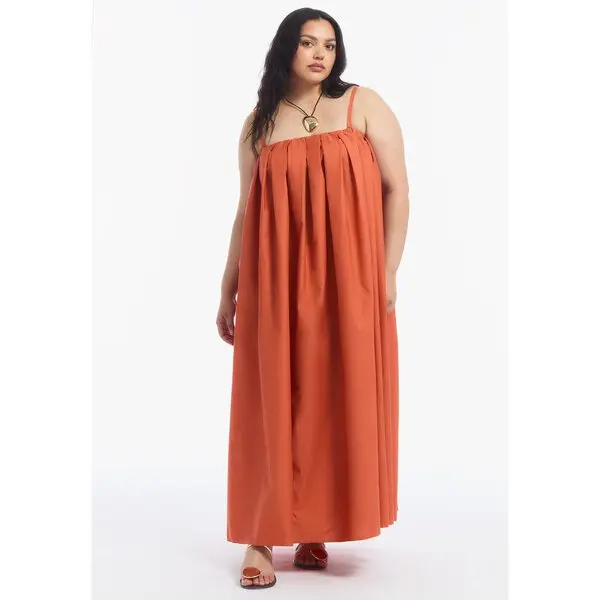 JUNE & VIE Pleated Poplin Maxi Dress