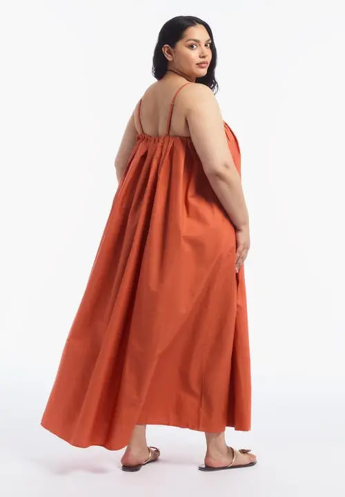JUNE & VIE Pleated Poplin Maxi Dress