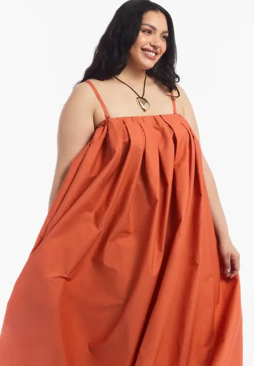 JUNE & VIE Pleated Poplin Maxi Dress