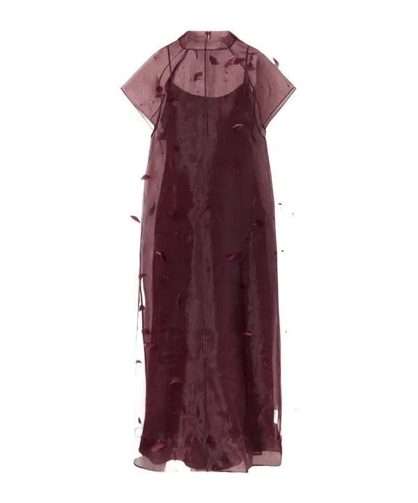 Simkhai Pauline Feather-trimmed Organza Midi Dress - Maroon