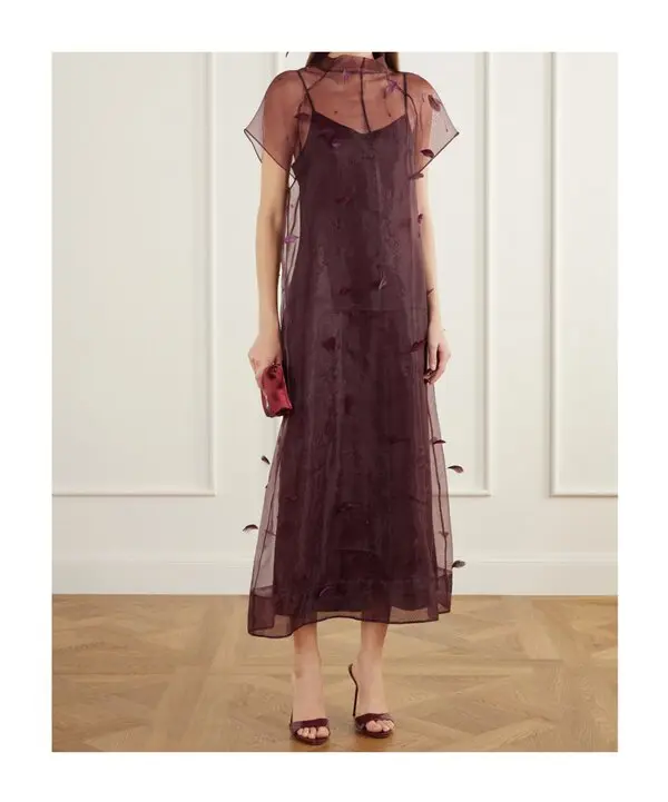 Simkhai Pauline Feather-trimmed Organza Midi Dress