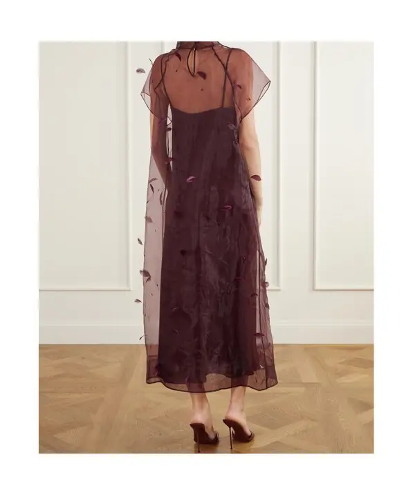 Simkhai Pauline Feather-trimmed Organza Midi Dress