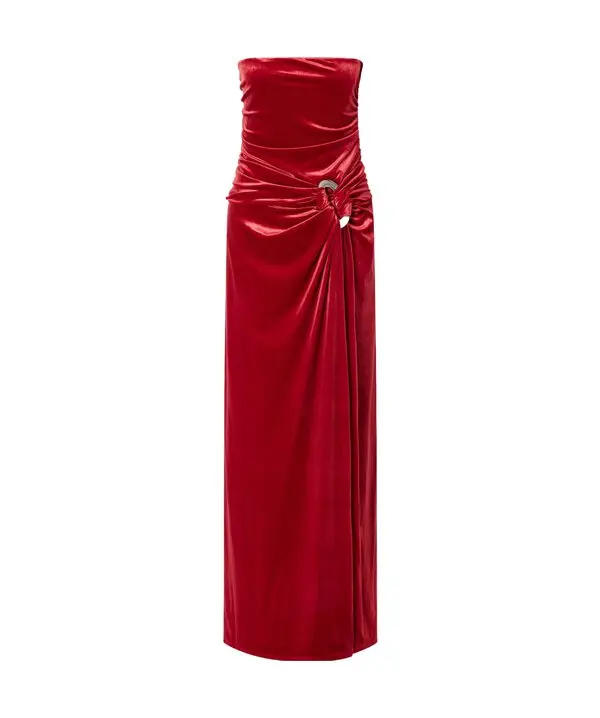 Simkhai Emma Pleated Velvet Gown - Red