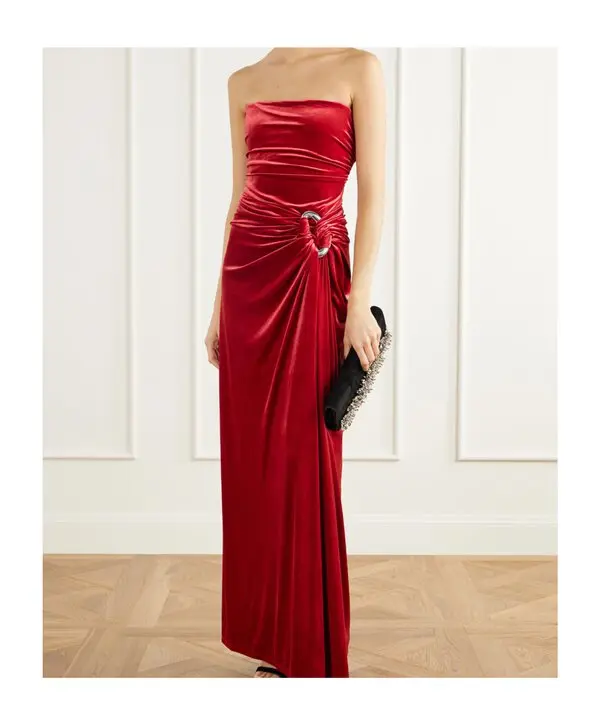 Simkhai Emma Pleated Velvet Gown - Red