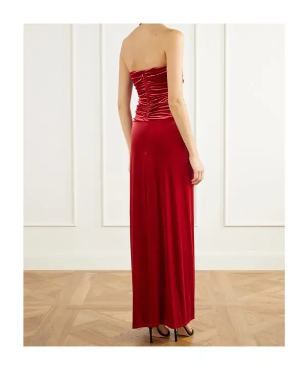 Simkhai Emma Pleated Velvet Gown - Red