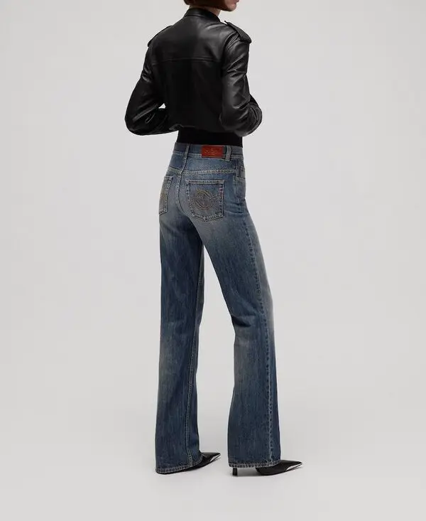 Gucci Cotton Denim Pants With Embroidery