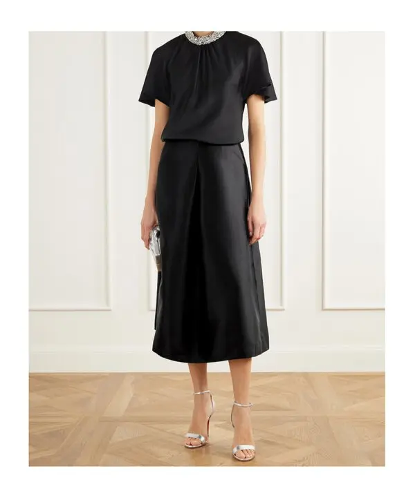 Simkhai Vexa Pleated Satin Midi Skirt