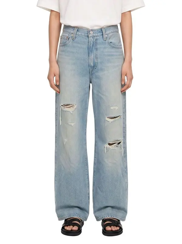 LEVI'S Ribcage Distressed Wide-leg Jeans