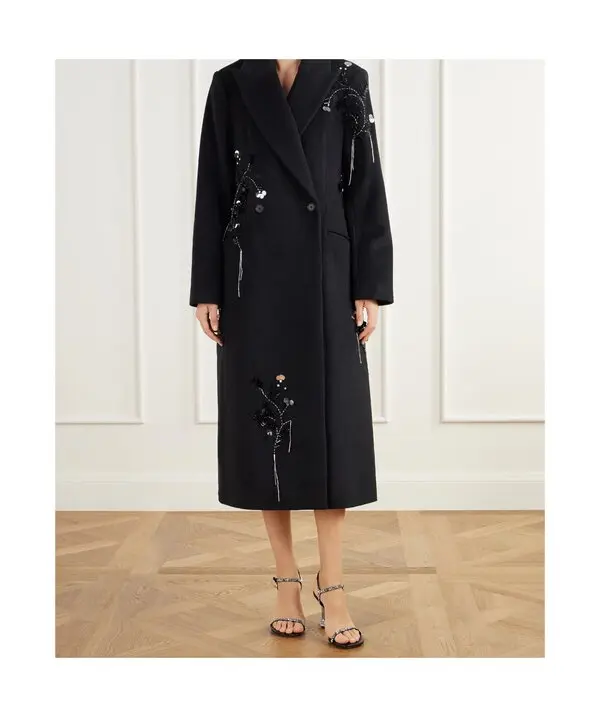 Simkhai Gianni Beaded Double-breasted Wool-blend Felt Coat