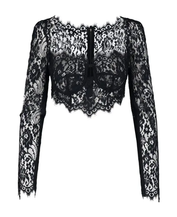 Dolce & Gabbana Dolce Gabbana Long-sleeved Cropped Lace Blouse - Black