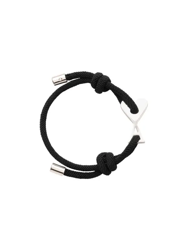 AMI Paris Black Cord Silver Brass De Coeur Bracelet - Silver/black