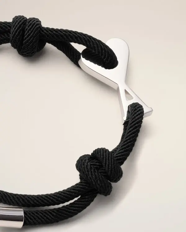 AMI Paris Black Cord Silver Brass De Coeur Bracelet