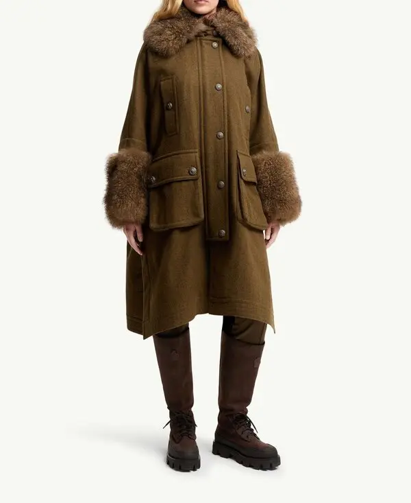 Moncler Mantreau Shearling-trimmed Loden Cape